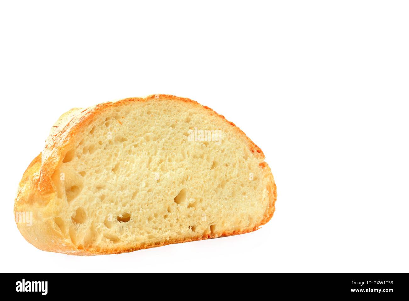 Half of a loaf of wheat bread isolated on white background. Free space ...