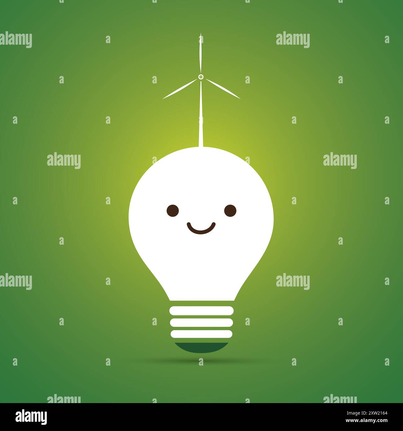 White Smiling Light Bulb on Green Background - Emoji Lightbulb with ...