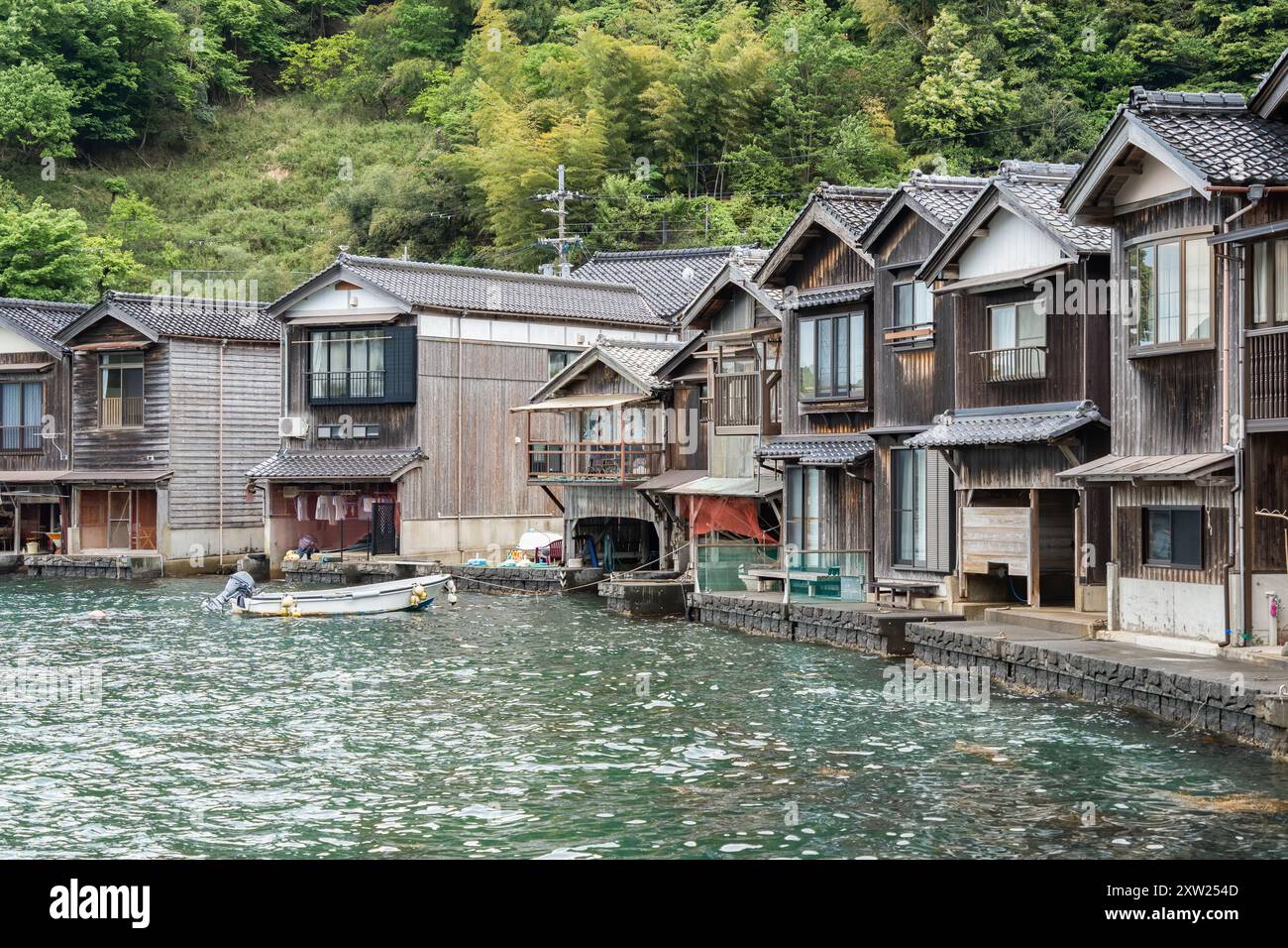 Beautiful scenic view with the wooden traditional waterfront boat ...