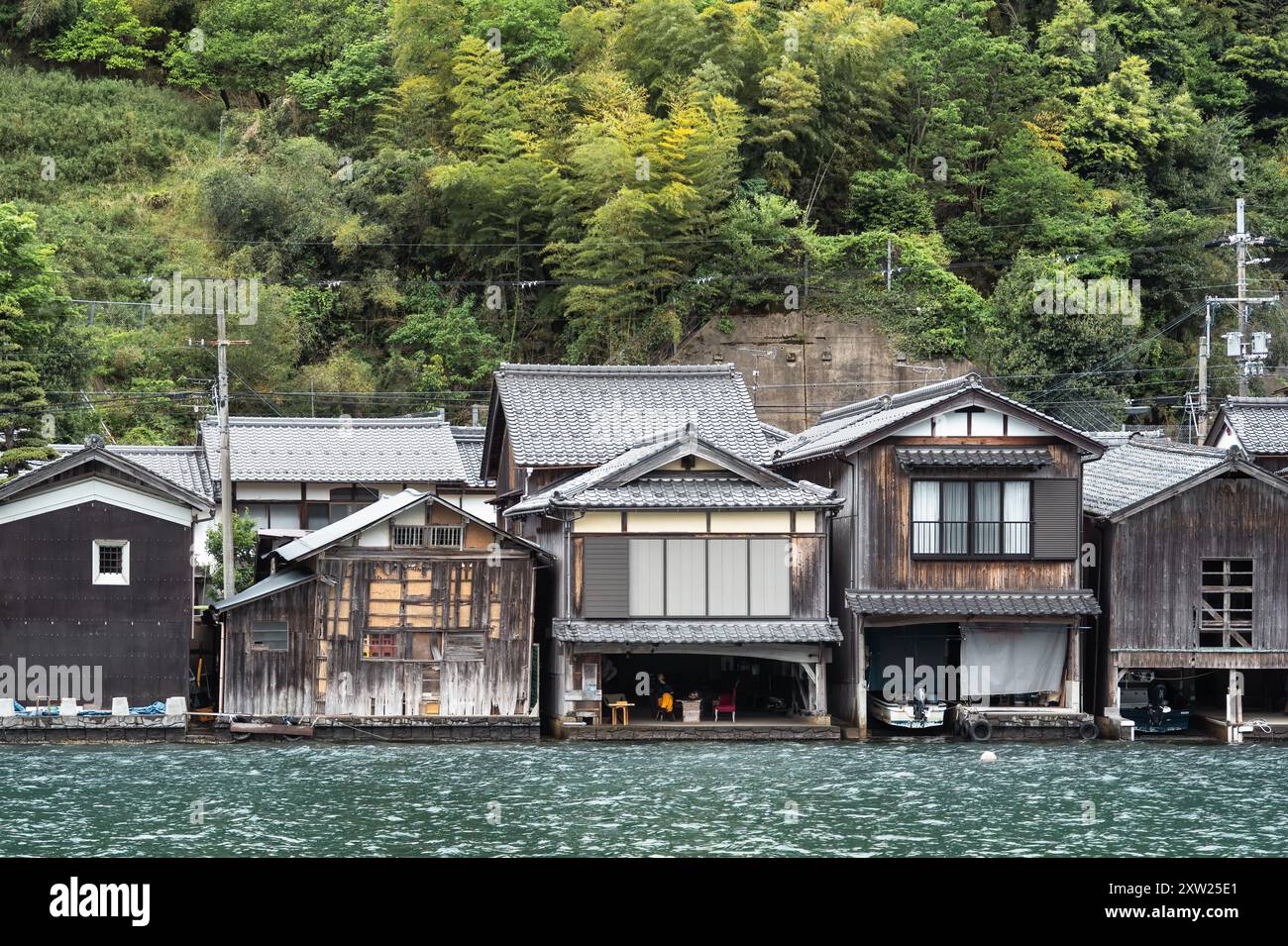 Beautiful scenic view with the wooden traditional waterfront boat ...