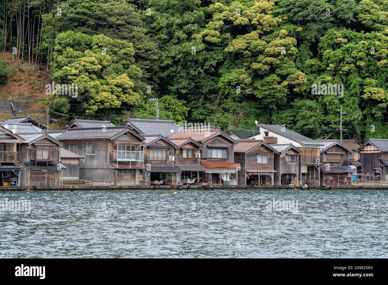 Beautiful scenic view with the wooden traditional waterfront boat ...