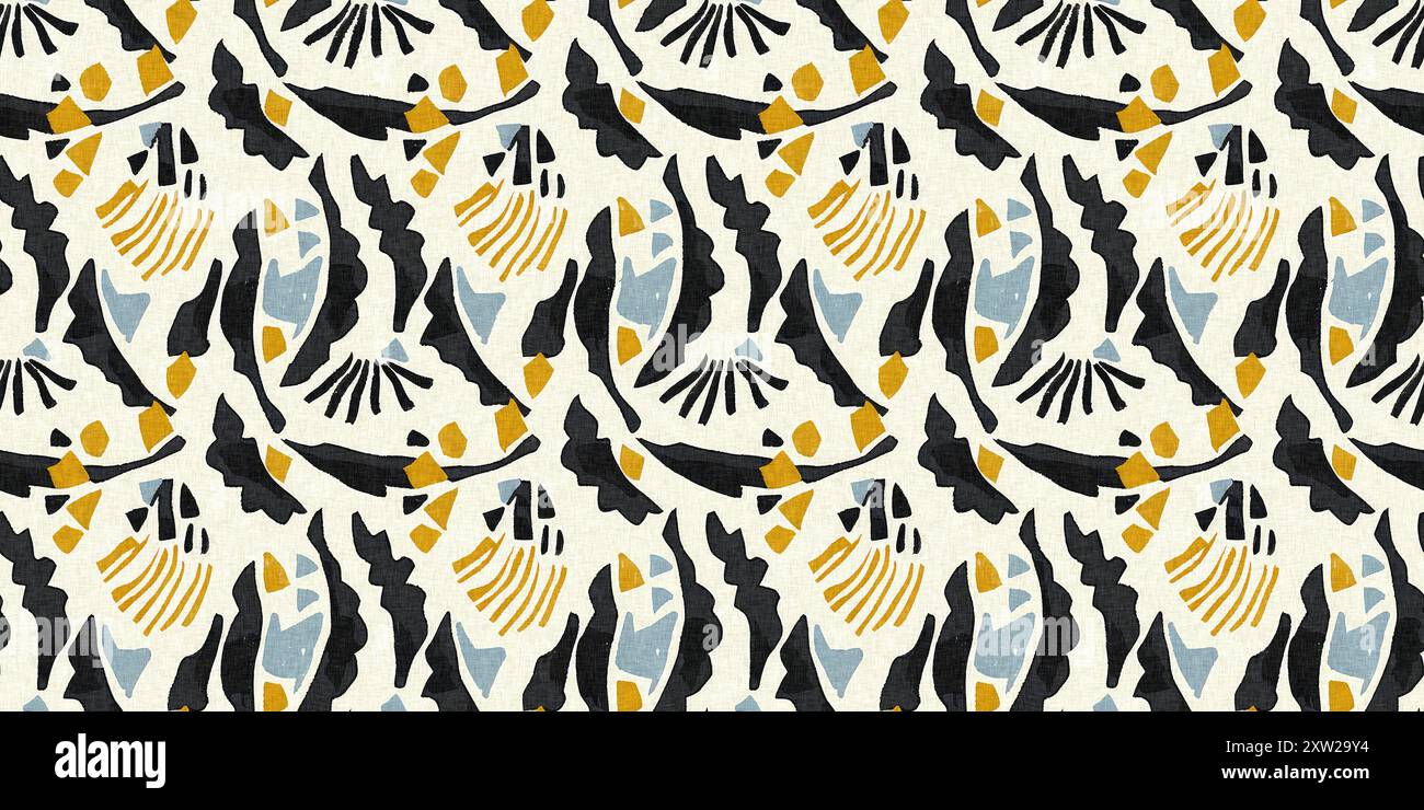 Modern printed fabric flower block print pattern with linen texture ...