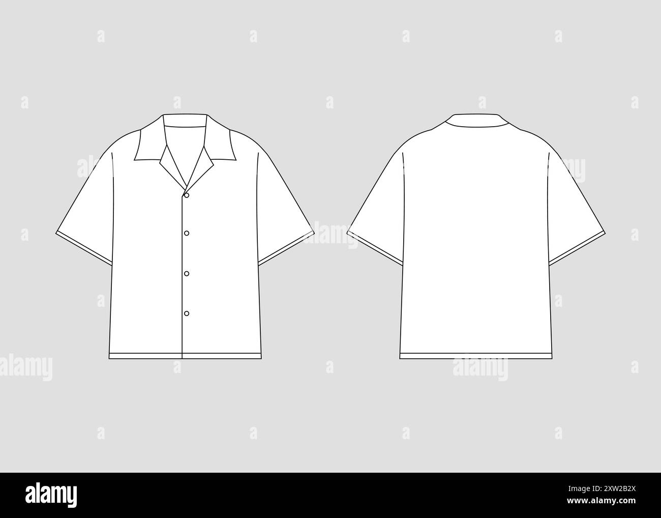 Men's Short Sleeve Shirt Relaxed Fit Shirt Vector Flat Technical Drawing Shirt Mock-up ...