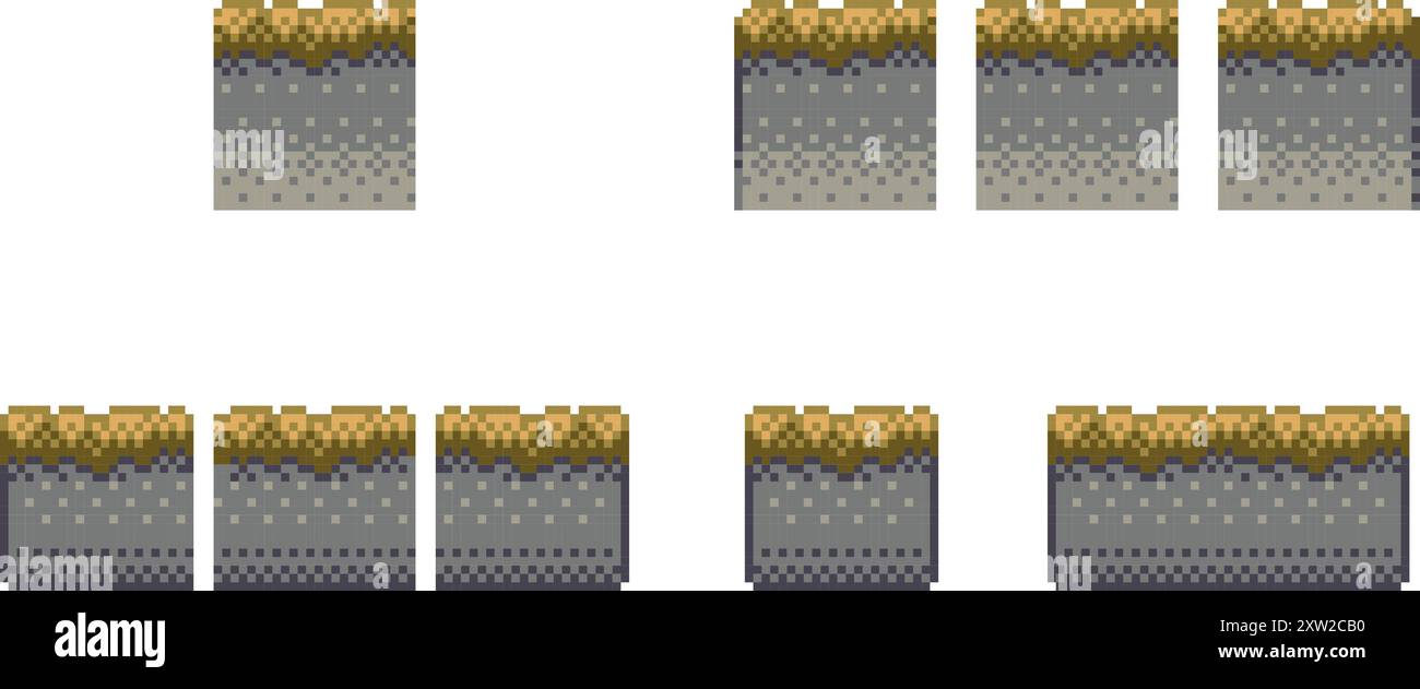 Pixel art tile set for 2d retro video-game. A set of grey ground tiles ...