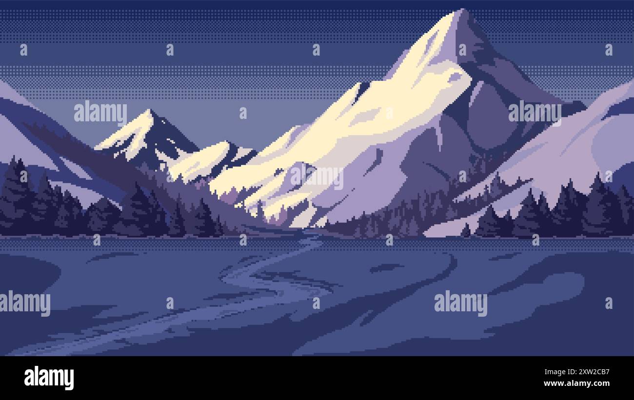 Pixel art snowy mountain Stock Vector Images - Alamy