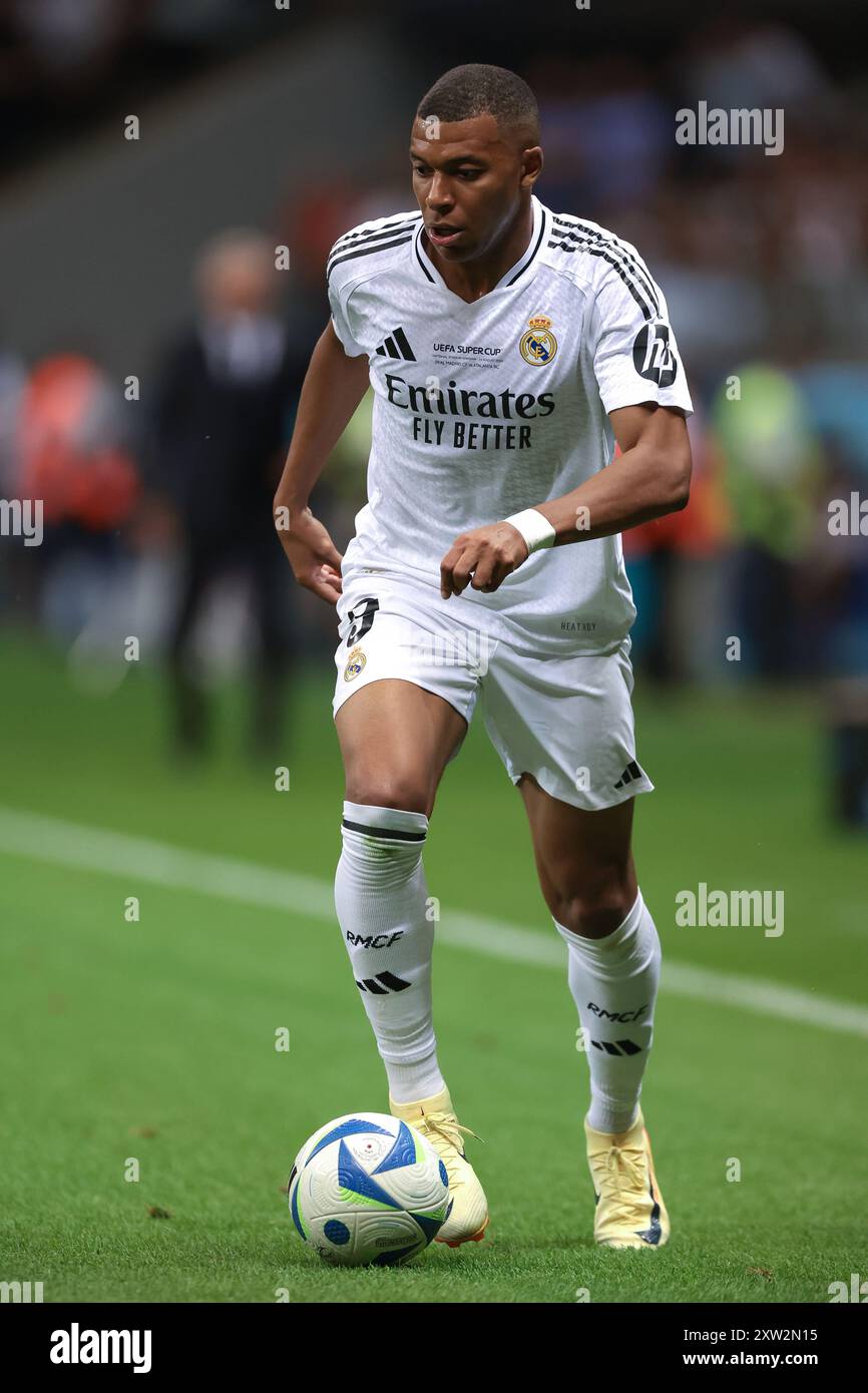 Warsaw, Poland, 14th August 2024. Kylian Mbappe of Real Madrid during ...