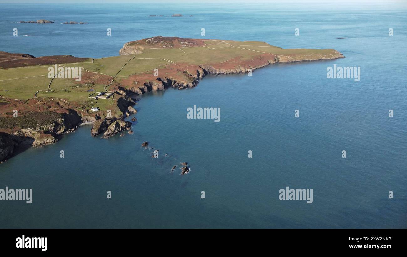 Aerial view of Ramsey Island seen from St David's Peninsulae. Ramsey ...