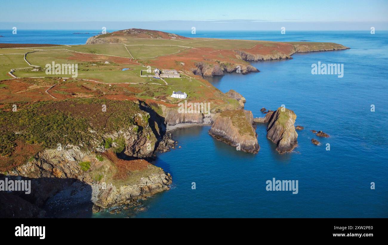 Aerial view of Ramsey Island seen from St David's Peninsulae. Ramsey ...