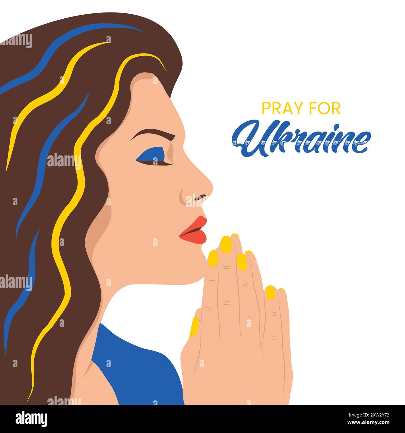 Pray For Ukraine Poster with woman praying illustration Stock Vector ...