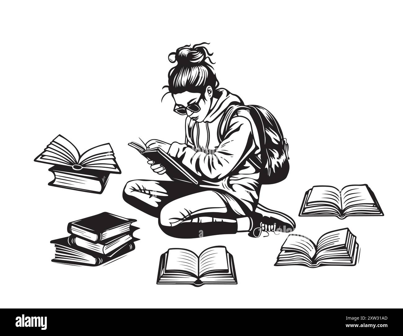 Hand drawn illustrations of girl reading books Stock Vector Image & Art ... Hand drawn illustrations of girl reading books Stock Vector Image & Art ...