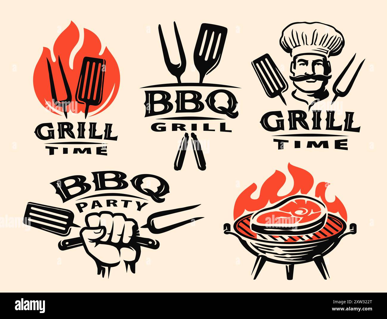 Barbecue grill labels, badges and design elements for restaurant menu ...