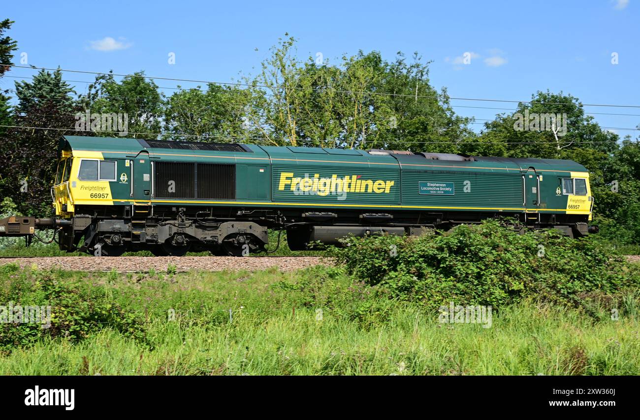Freightliner class 66 diesel at rear of freight train heading south ...