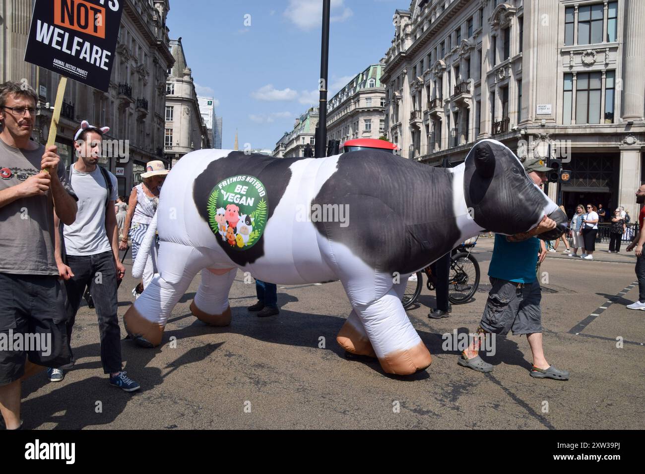 August 17, 2024, London, England, UK: Animal rights activists with an ...