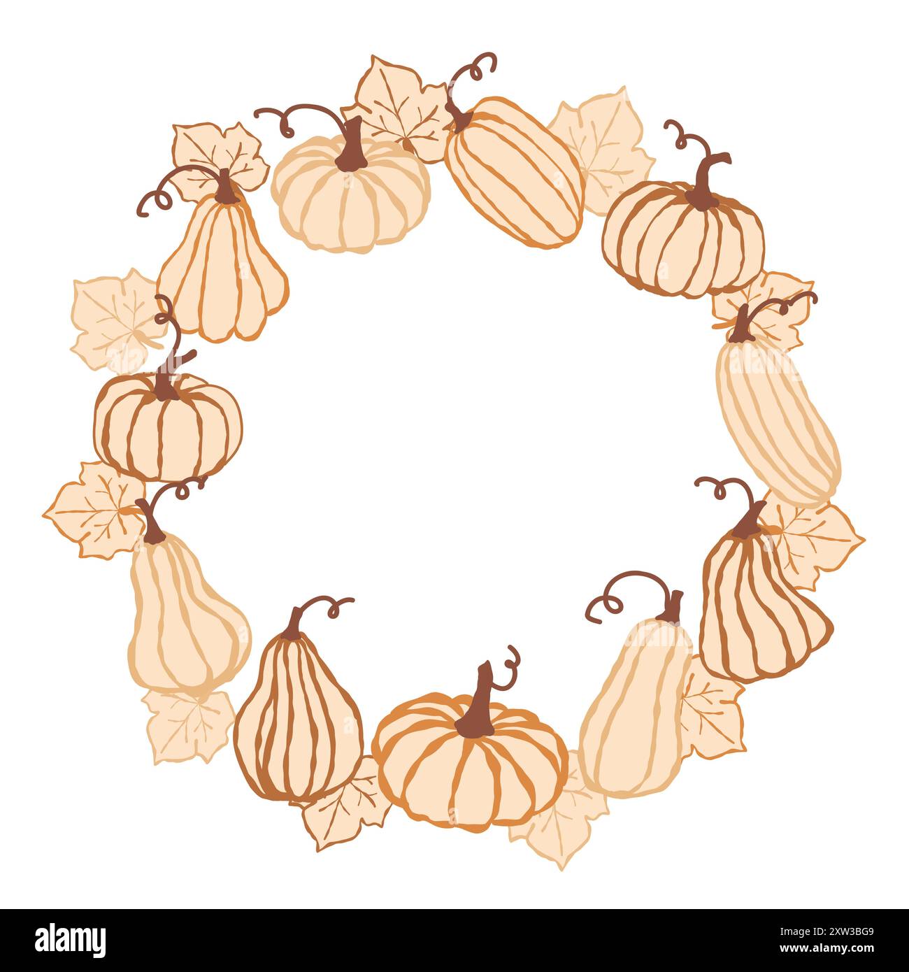 Decorative pumpkin circle design featuring various pumpkin shapes and ...