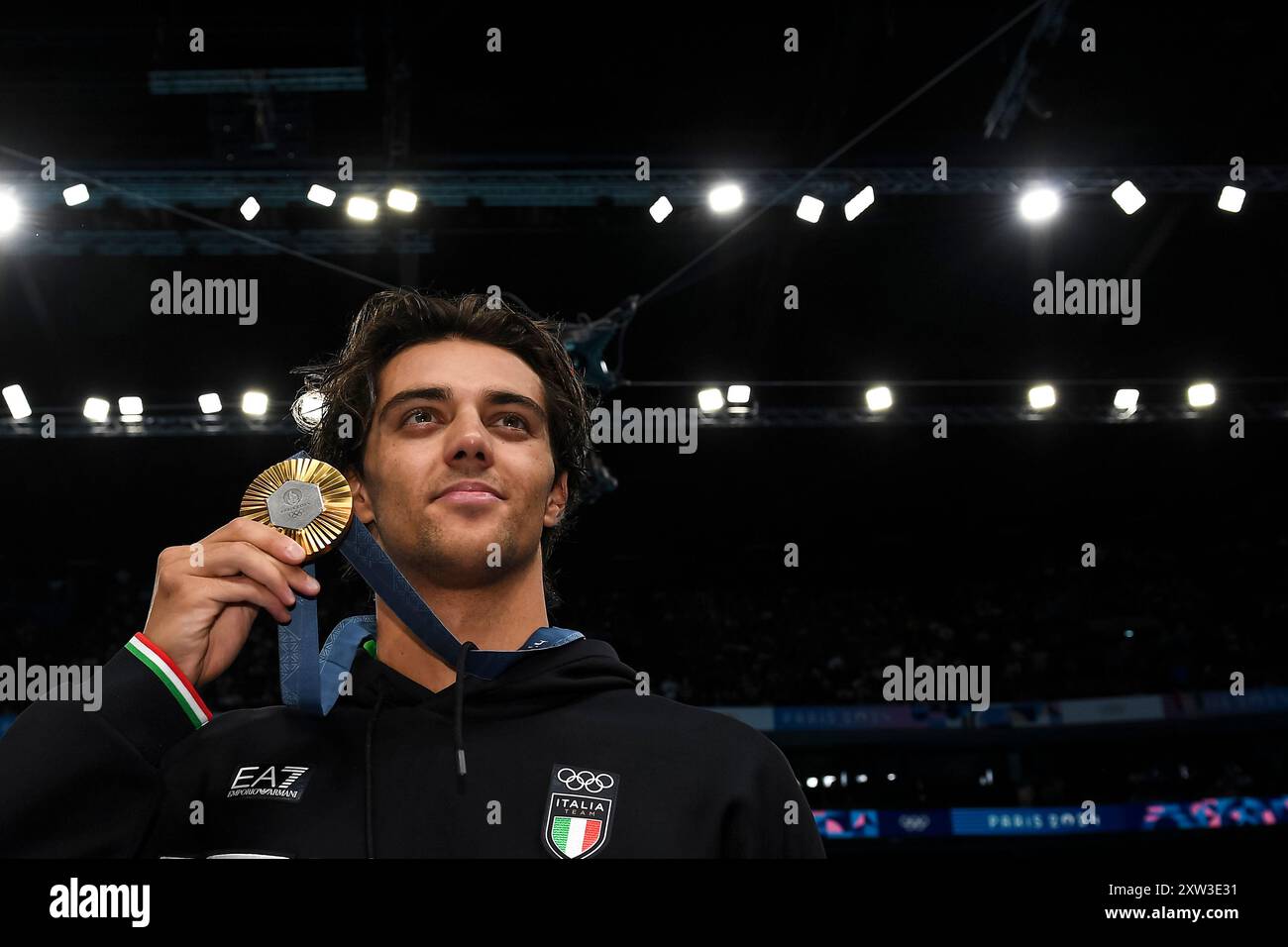 Thomas Ceccon of Italy celebrates after winning the gold medal in the ...