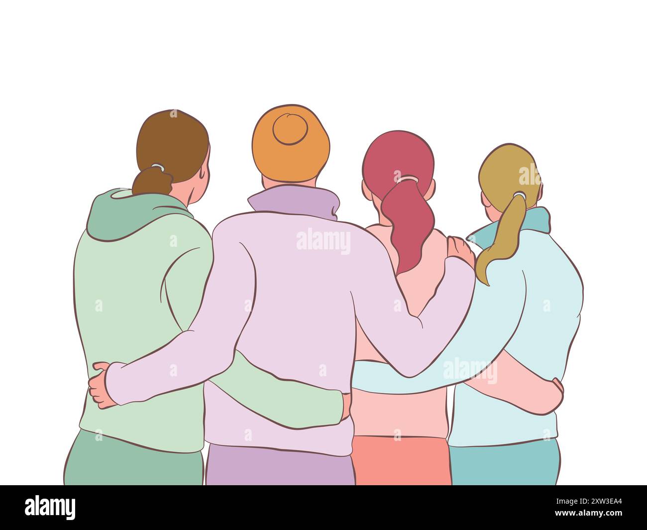 Group of Female Friends Back View Flat Illustration Stock Vector Image ...