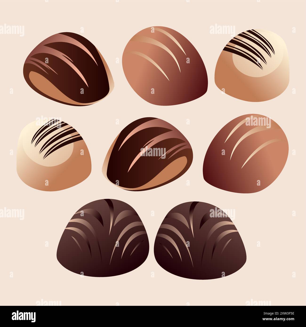 The chocolates are all round with a flat bottom. The top of each ...