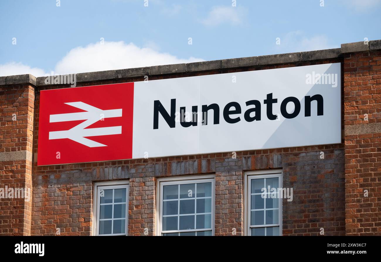 Nuneaton railway station sign, Warwickshire, England, UK Stock Photo ...
