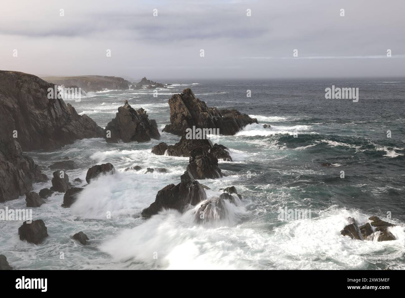A rocky shoreline on the Atlantic Ocean in The Dungeon Provincial Park ...