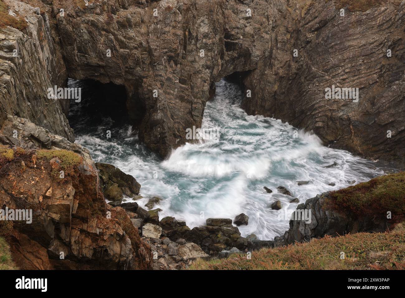 Sea caves and arches at Dungeon Provincial Park near Bonavista ...