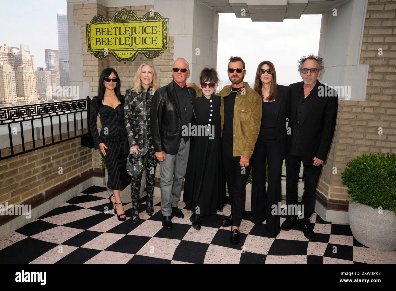 Jenna Ortega, from left, Catherine O'Hara, Michael Keaton, Winona Ryder, Justin Theroux, Monica ...