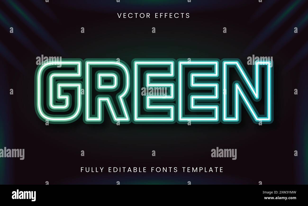 Green Neon Text Effect Editable Template Stock Vector Image & Art - Alamy