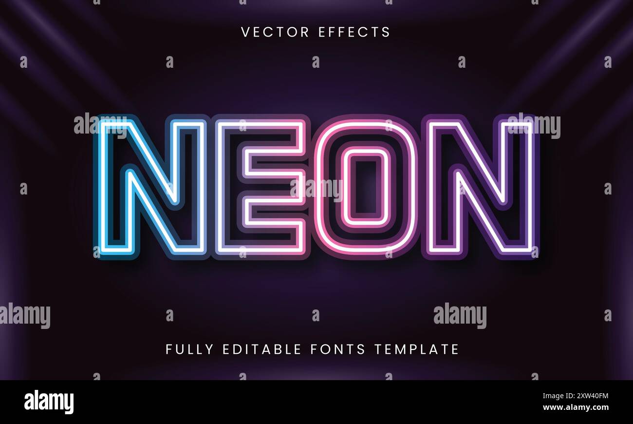 Glowing Neon Text Effect Editable Template Stock Vector Image & Art - Alamy