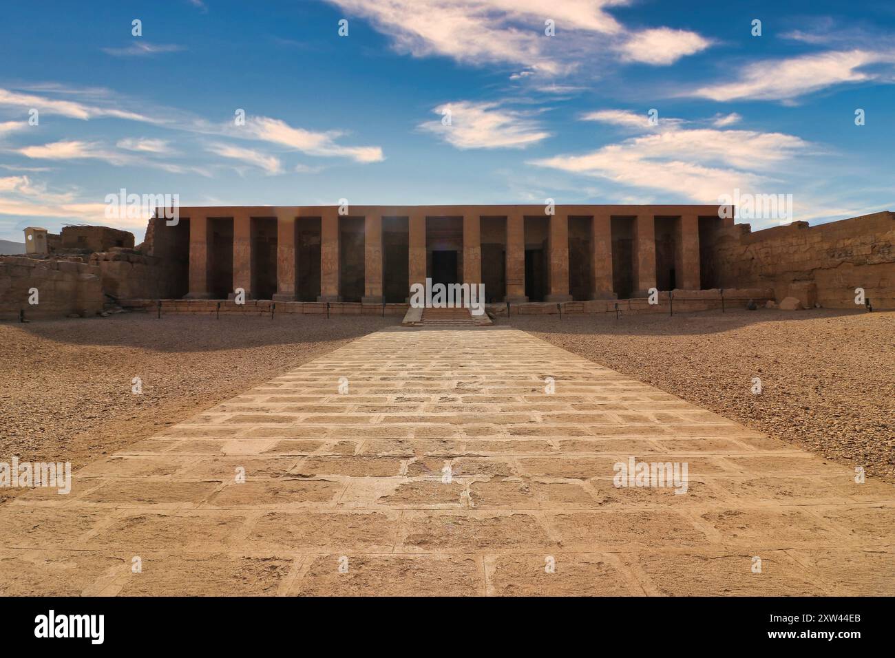 The Temple of Seti at Abydos in soft focus with blue skies built in ...