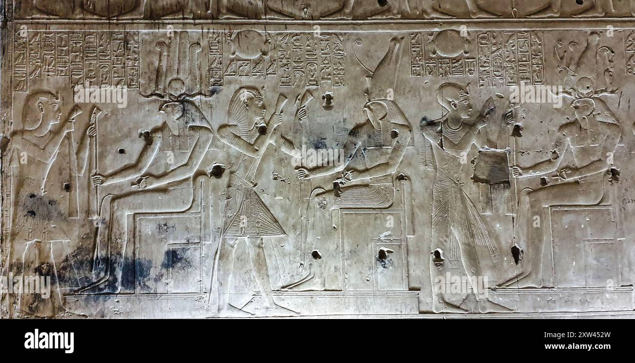 Wall relief in the Chapel sanctuary of Horus shows King Seti offering ...