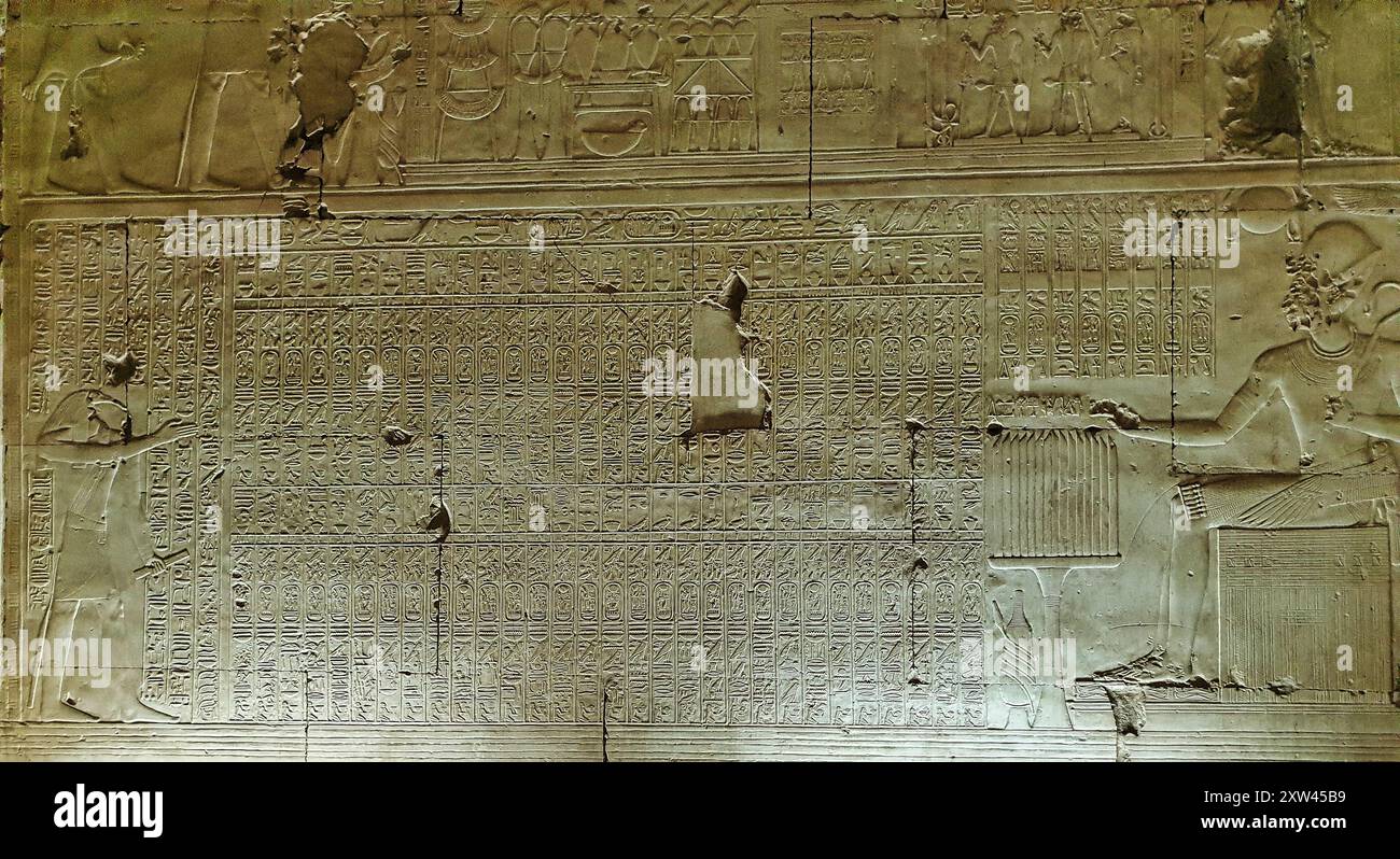 Wall relief of the God Thoth blessing the Kings List in front of ...