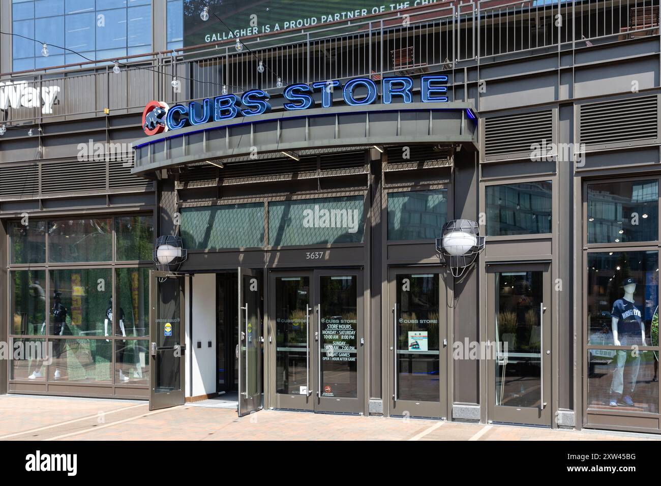 The chicago cubs logo at wrigley field baseball stadium facade hi-res ...