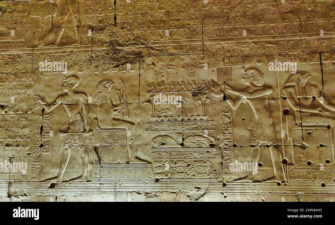 Detailed wall relief panel depicting Pharoah Seti I making offerings to ...