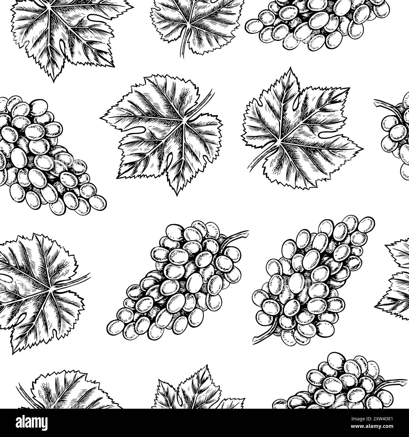 Seamless pattern with clusters and leaves of grapes. Vector graphics ...