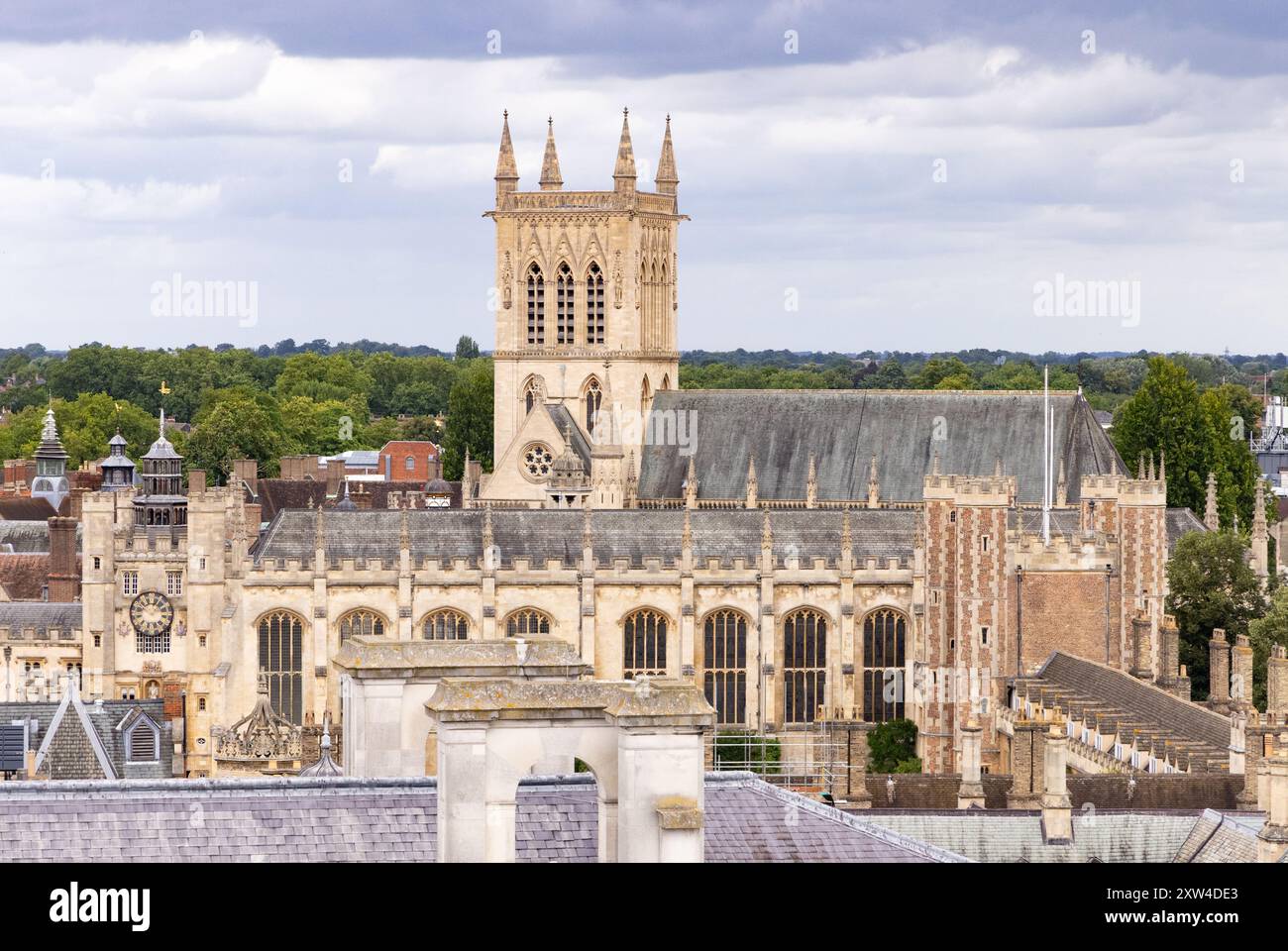 Cambridge UK; skyline seen from the roof of Kings Chapel looking ...