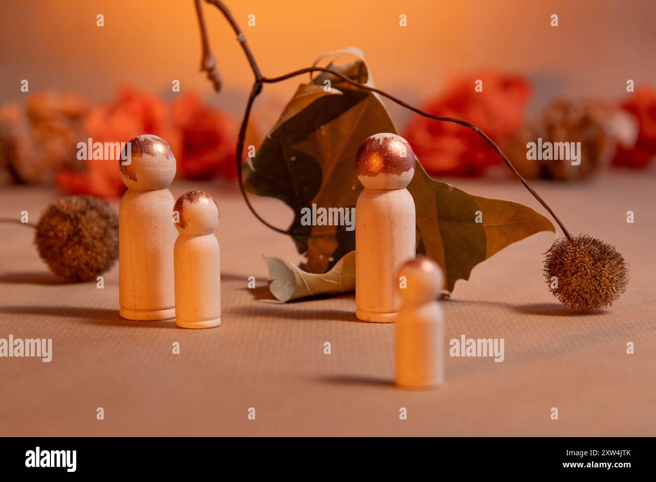 Wooden Figures Family Tabletop Fall Autumn Decoration Stock Photo - Alamy