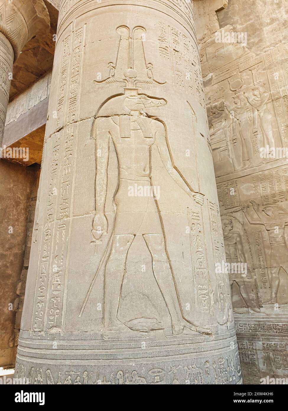 Sunken wall relief of the Crocodile headed Goddess, Sobek on one of the ...