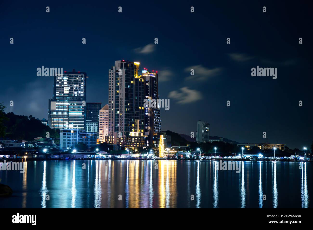 Night view of the seaside city, Sriracha, Thailand Stock Photo - Alamy