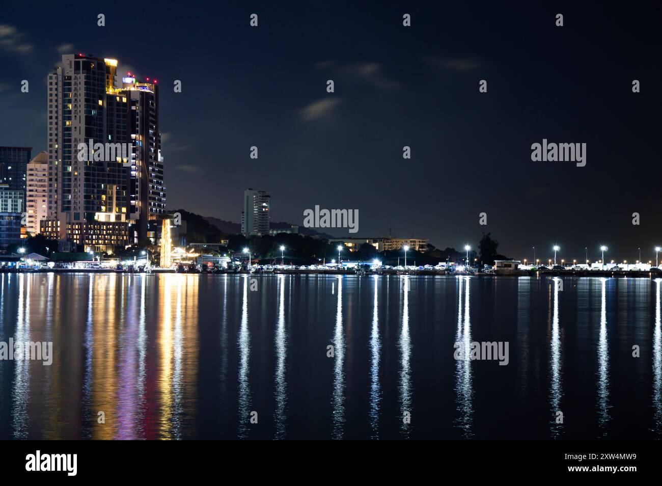 Night view of the seaside city, Sriracha, Thailand Stock Photo - Alamy