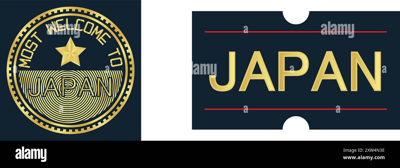Welcome Japan stamp seal and Sticker, Vector Illustration Abstract ...