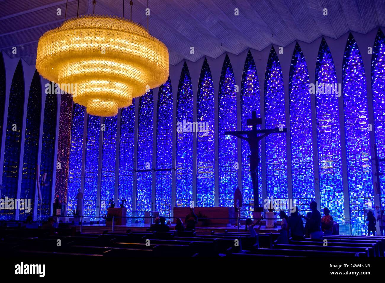 Brasilia, Brazil - Jul 22 2024: glass chandelier on at Santuario Sao ...