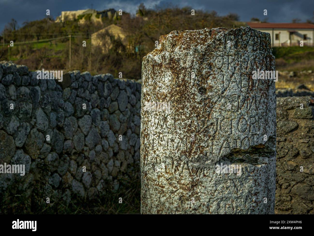 Archaeological site of Alba Fucens, milestone depicting a gladiator ...