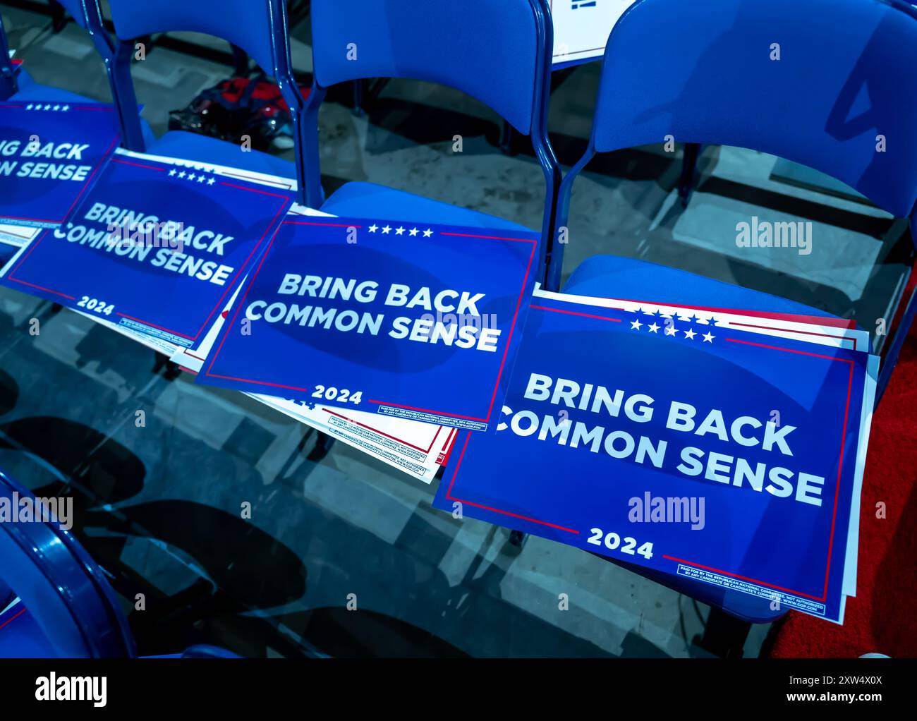 MILWAUKEE, Wis. – July 18, 2024: Campaign placards are seen on the ...