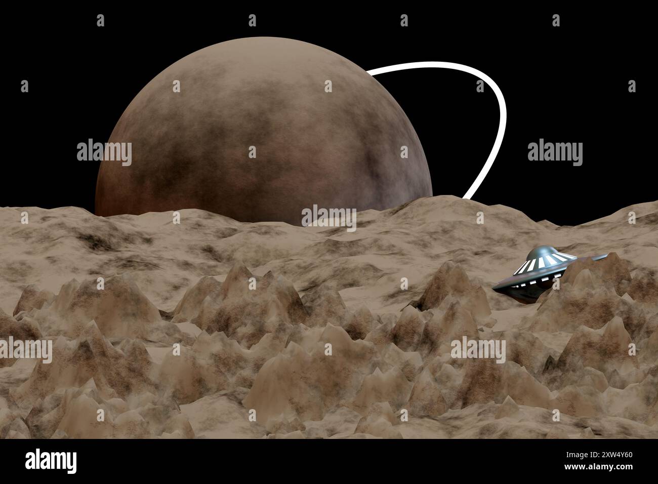 Fantastic Sci-fi landscape of spaceship on alien desert planet with ...
