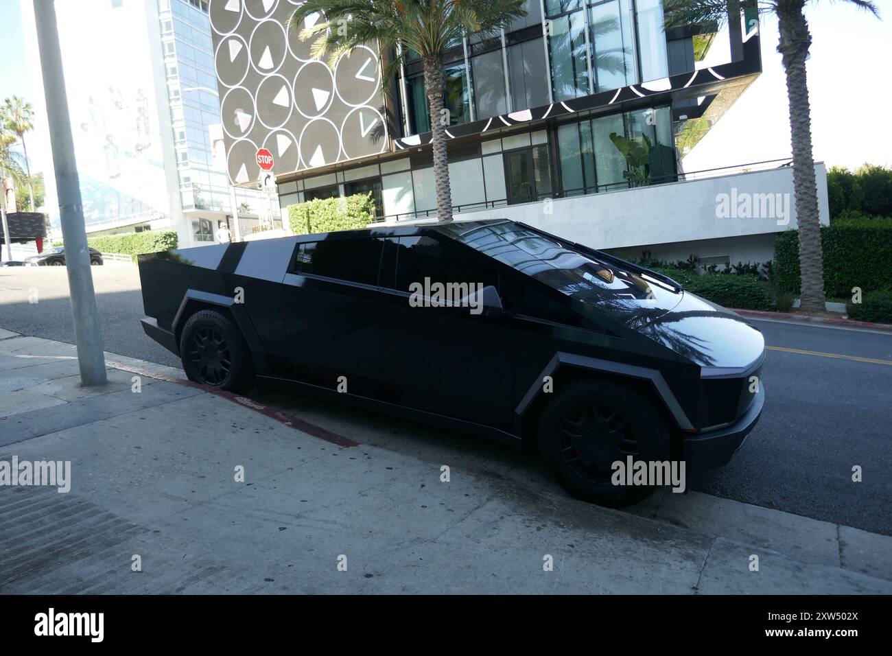 Los Angeles, California, USA 11th August 2024 Black Tesla Cyber Truck ...