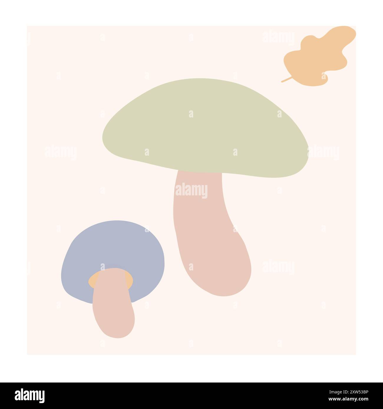 Two abstract mushrooms with pastel colors and a leaf on a light ...
