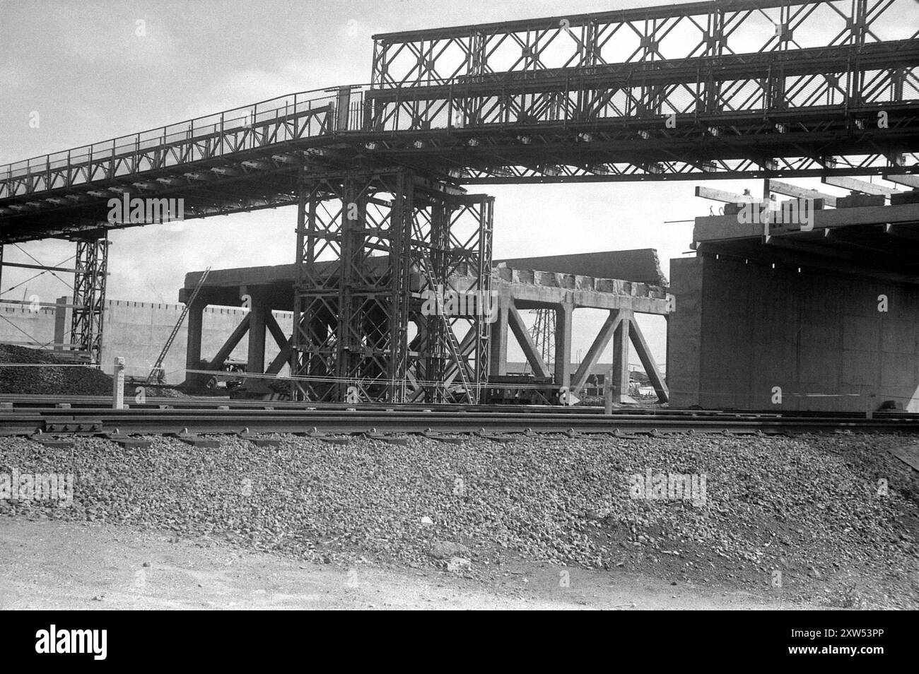 England circa.1957 – A pre-fabricated Bailey bridge erected over ... England circa.1957 – A pre-fabricated Bailey bridge erected over ...