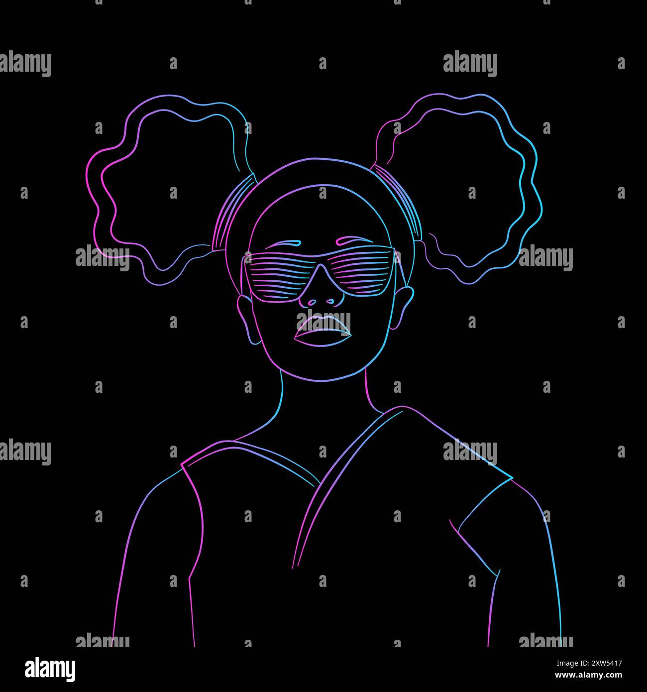 Neon Afro Girl Silhouette - Modern Art Portrait Stock Vector Image ...