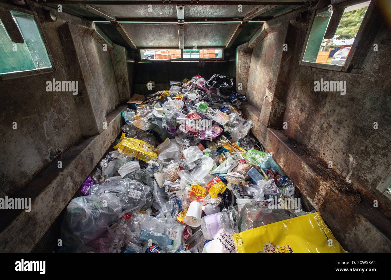 inside container for plastic waste at the recycling station in ...