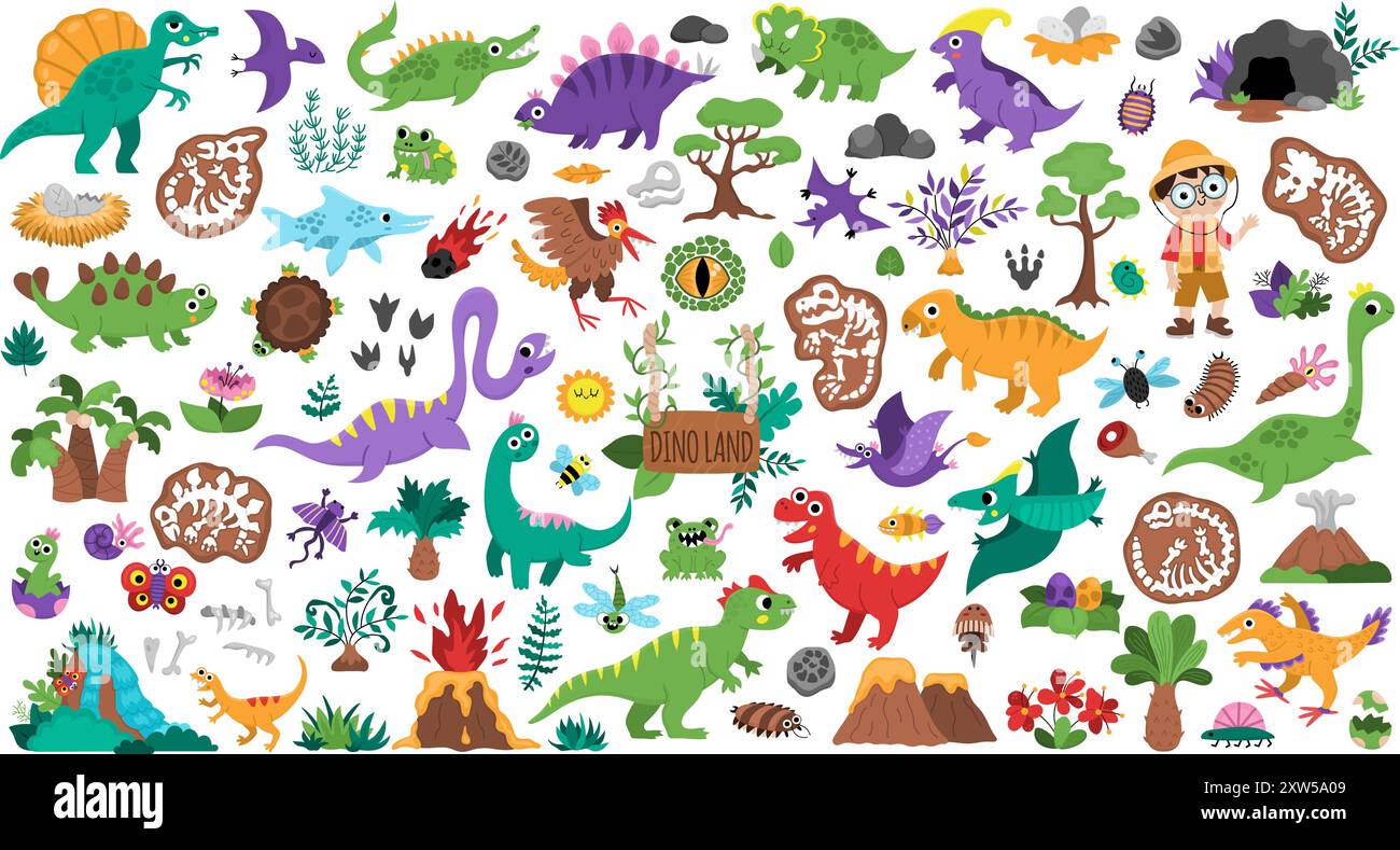 Vector dinosaur set. Cute prehistoric animal icons collection. Dino ...