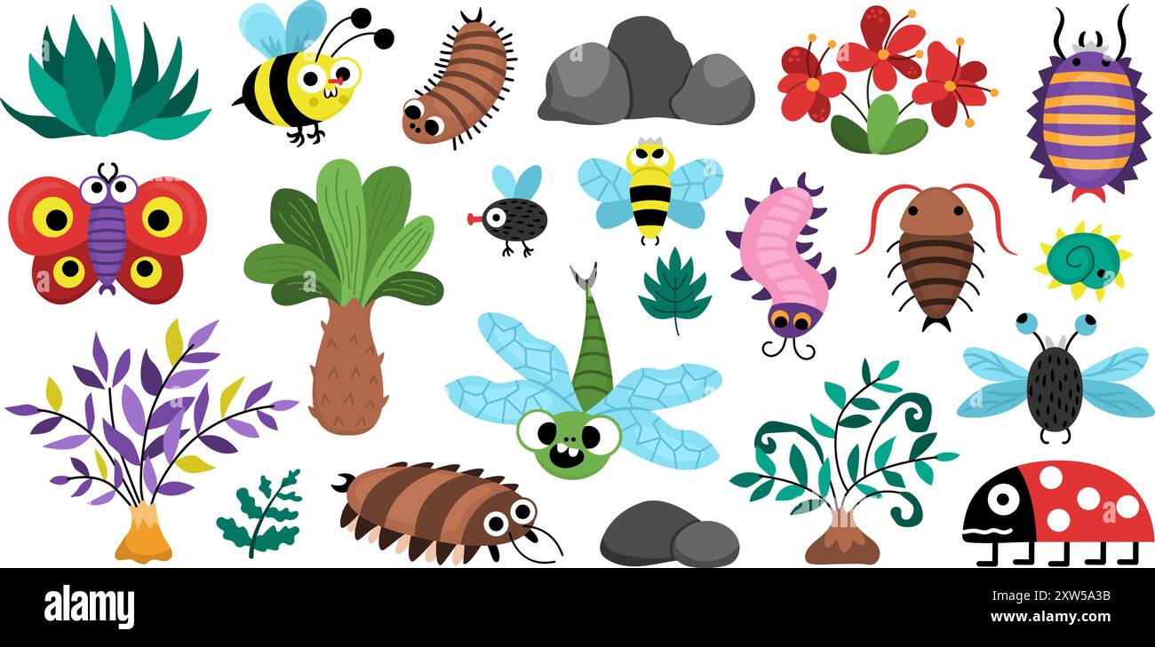 Vector ancient insects set. Cute prehistoric animal icons collection ...
